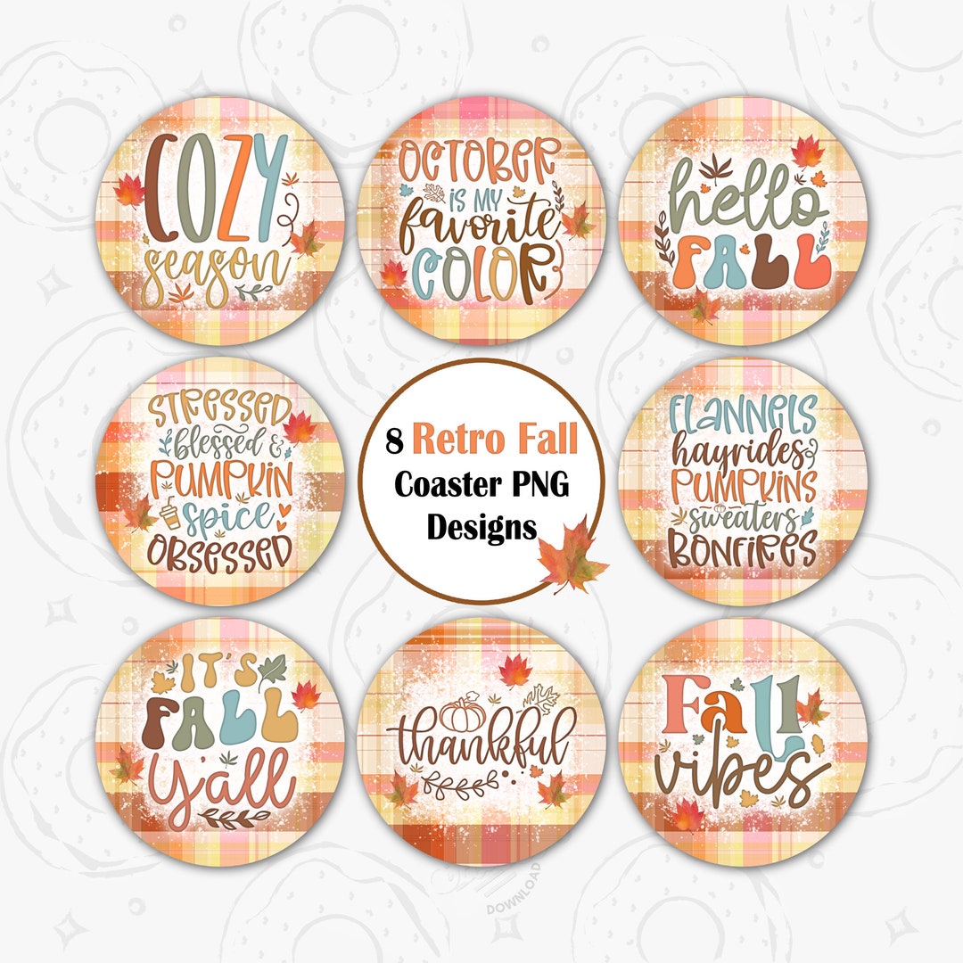 Retro Fall Car Coaster PNG, Fall Car Coaster Sublimation Design, Hello ...
