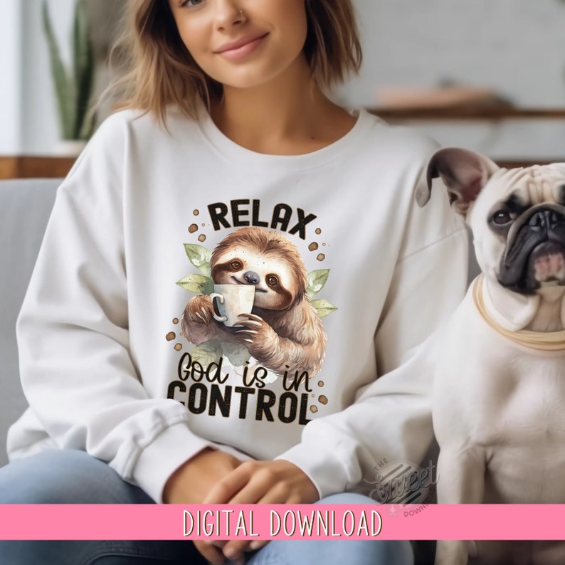 God is in Control Christian PNG, Sloth Sublimation Design, Coffee Sloth ...