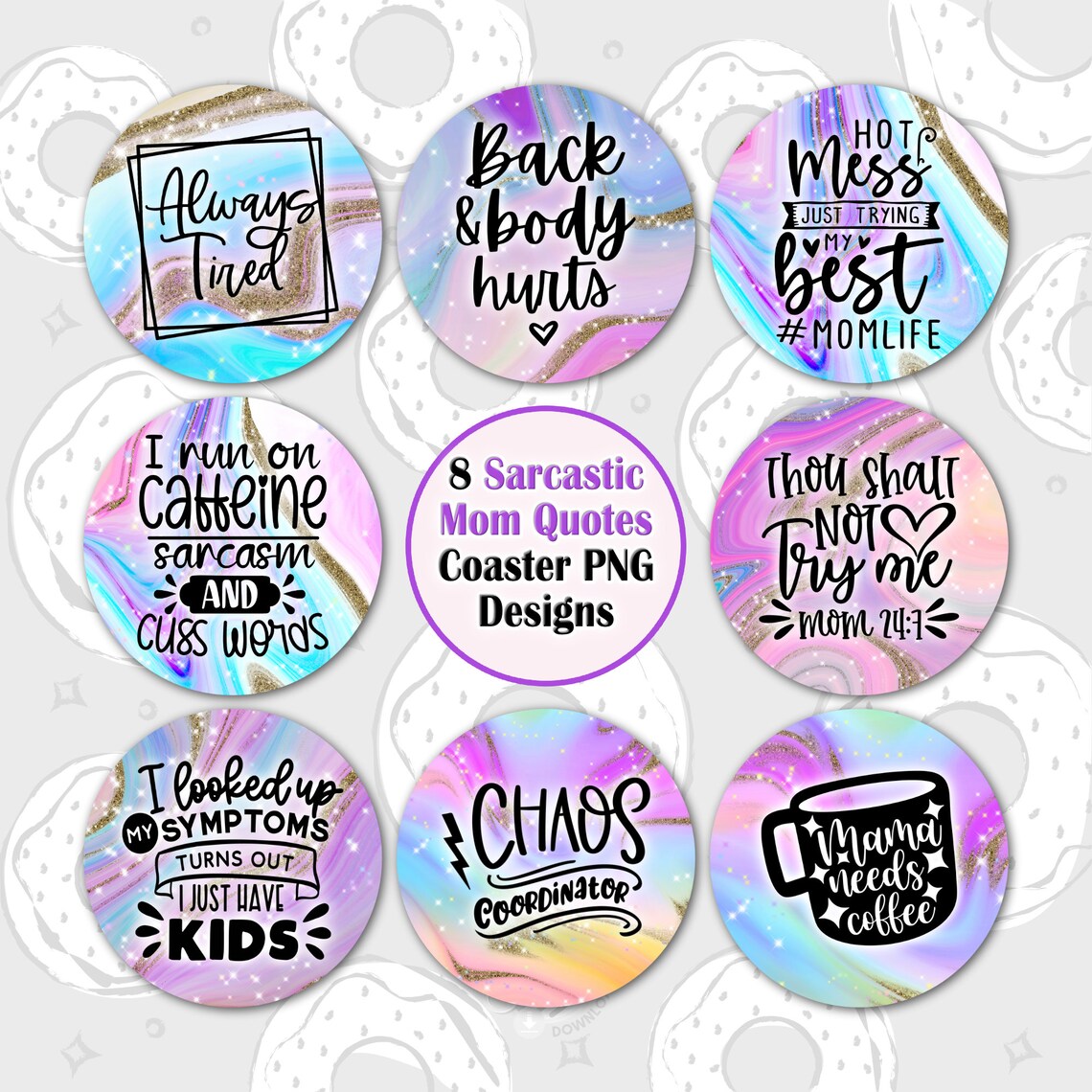 Sarcastic Car Coaster Bundle, Funny Mom Coaster PNG, Quotes Car Coaster ...