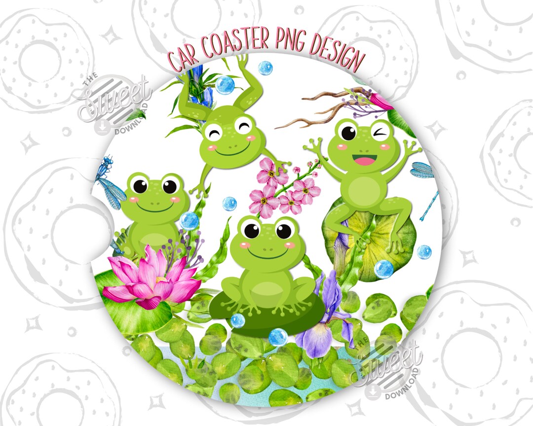 Frog Car Coaster PNG, Cute Frog Car Coaster Sublimation Design, Pond ...