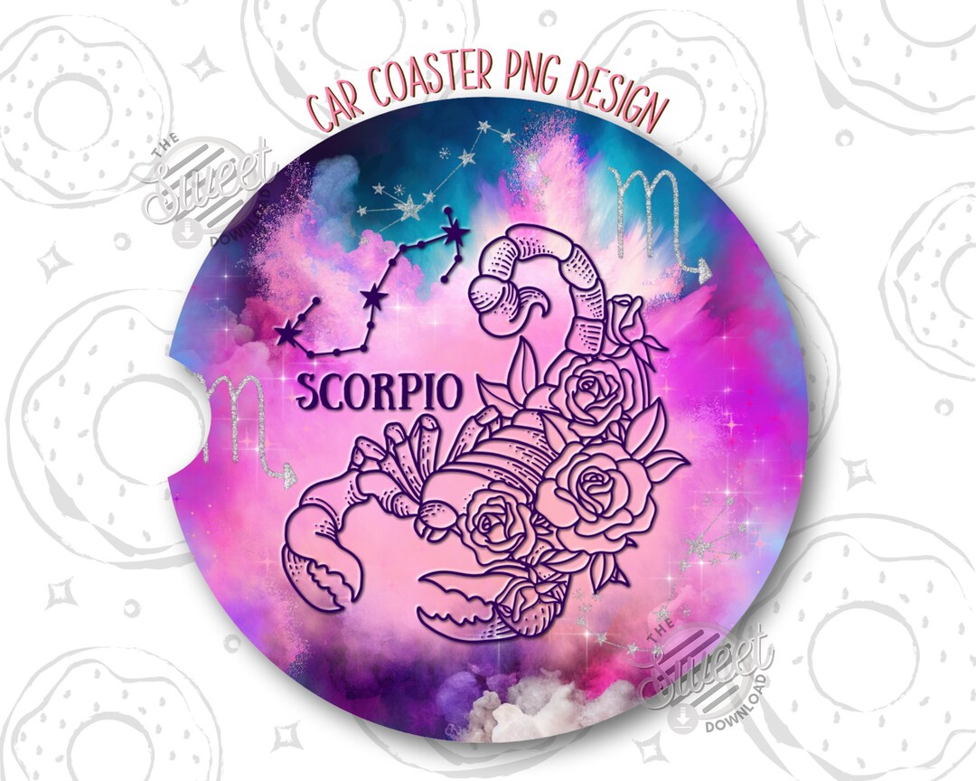 Scorpio Car Coaster PNG, Celestial Sublimation Car Coaster, Zodiac Car ...