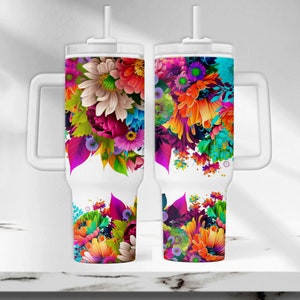 Colorful Floral 40 Oz Tumbler Wrap, Neon Flower 40 Oz Tumbler PNG ...
