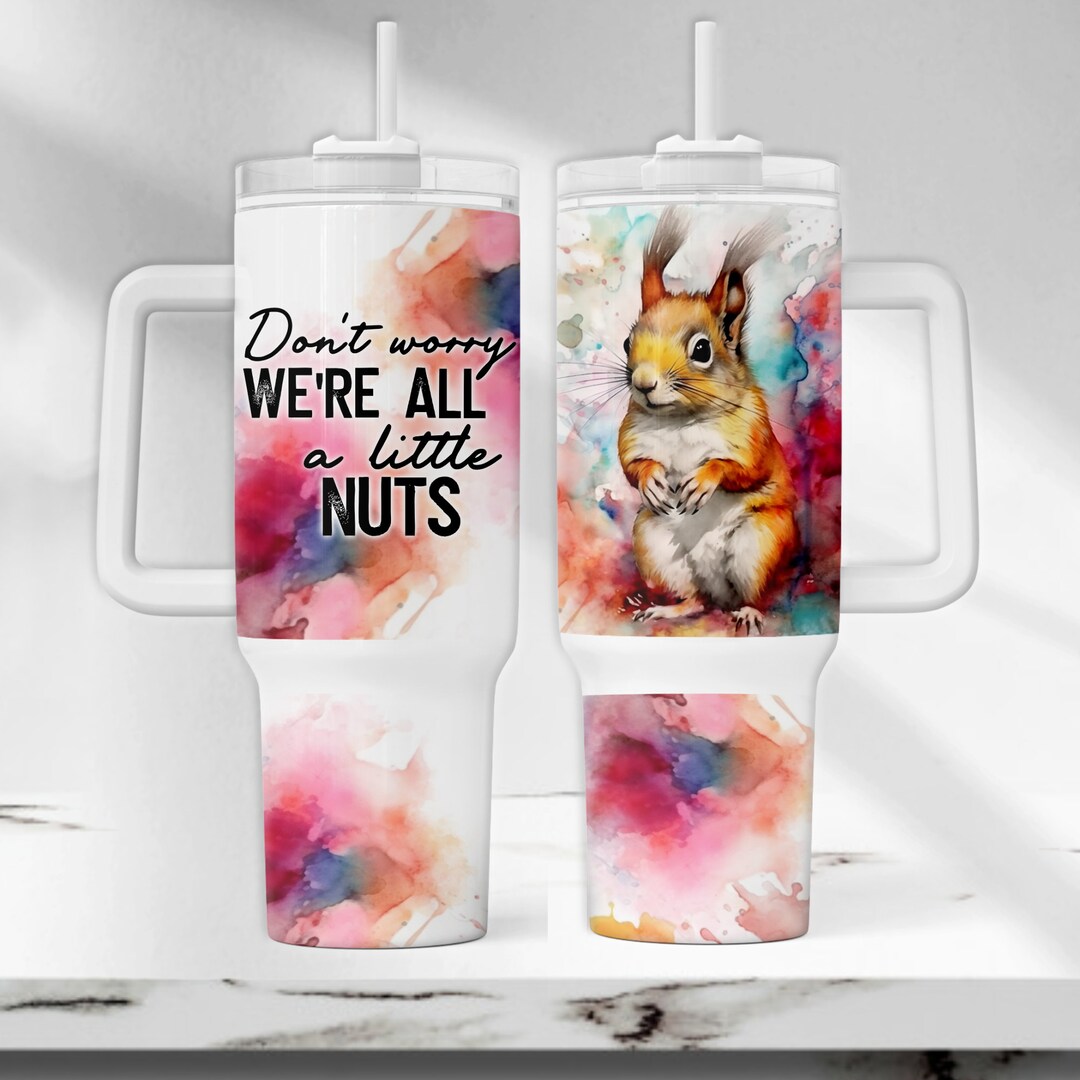 Funny 40 Oz Tumbler Wrap, Watercolor Squirrel 40 Oz Tumbler PNG ...