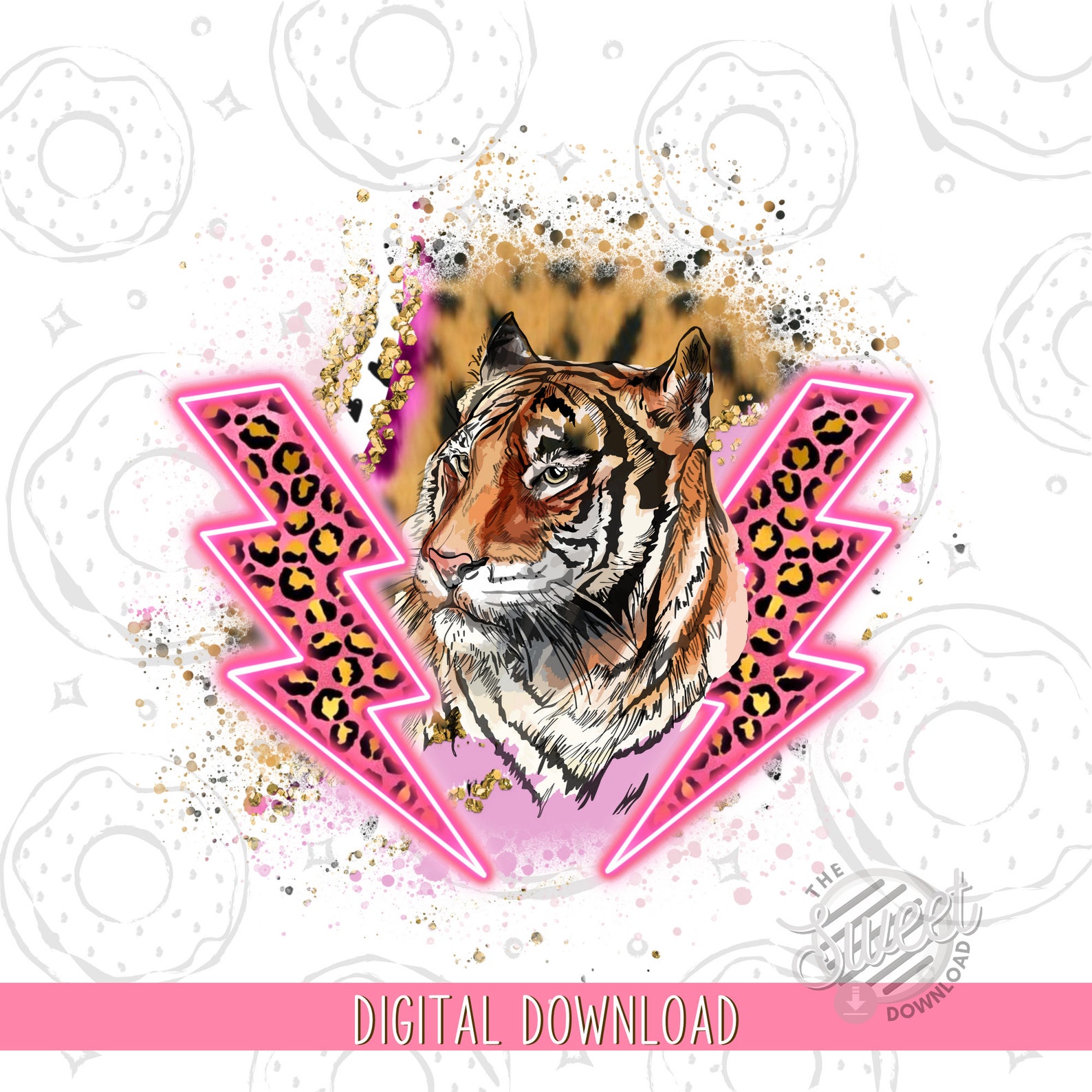Tiger PNG Neon Pink Lightning Bolt Sublimation Design Fierce - Etsy