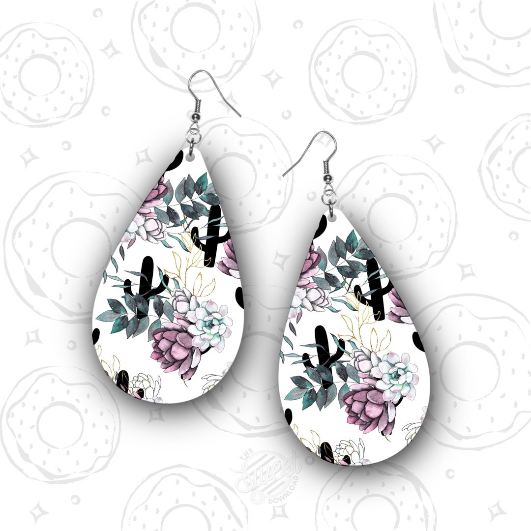 Teardrop Earring PNG, Cactus Succulent Earring Sublimation Design, Boho ...