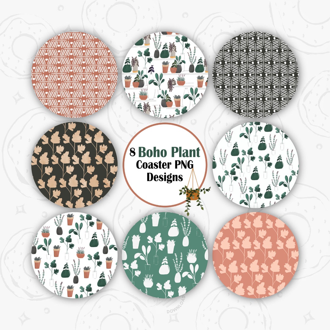 Boho Car Coaster PNG, Plant Car Coaster Sublimation Design, Plant Lady ...