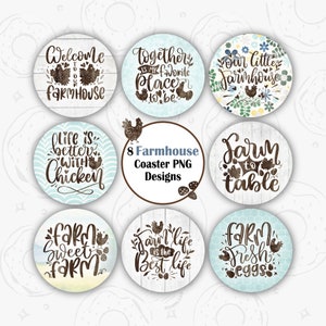 Farmhouse Car Coaster PNG, Farm Fresh Round Coaster Sublimation Design ...