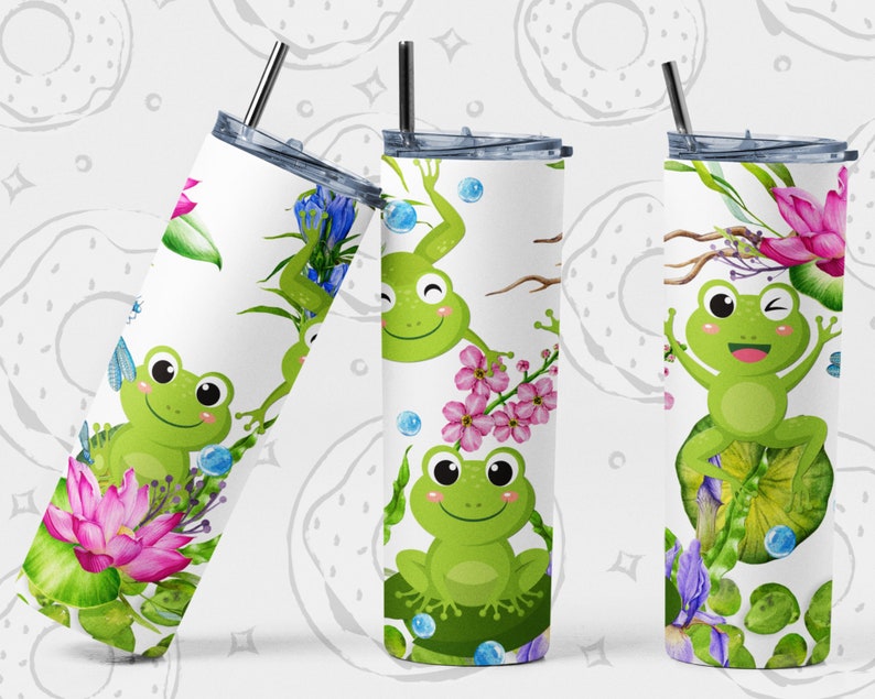 Frog Tumbler PNG, Pond Sublimation Tumbler, Cute Frog Wrap, Lily Pad 20 ...