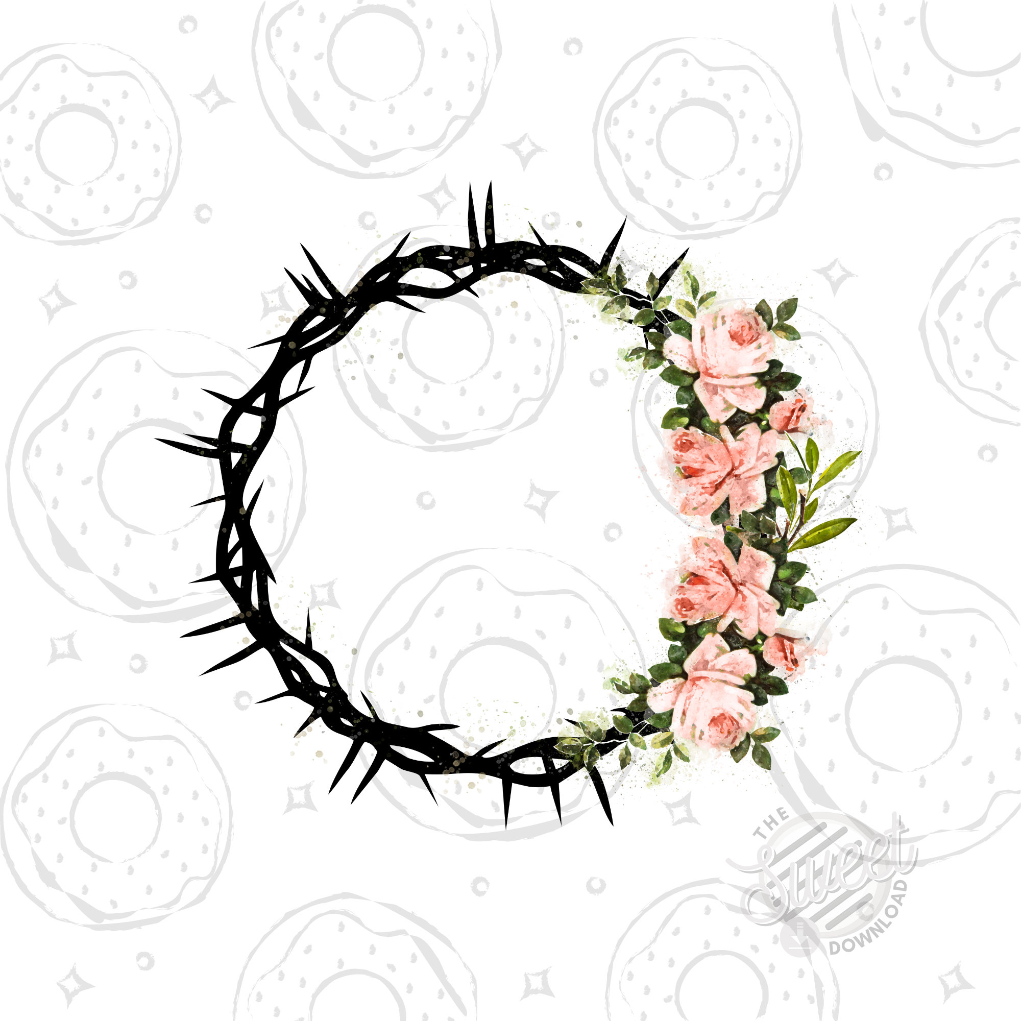 Easter PNG, Floral Crown of Thorns Sublimation Design Download, Spring ...