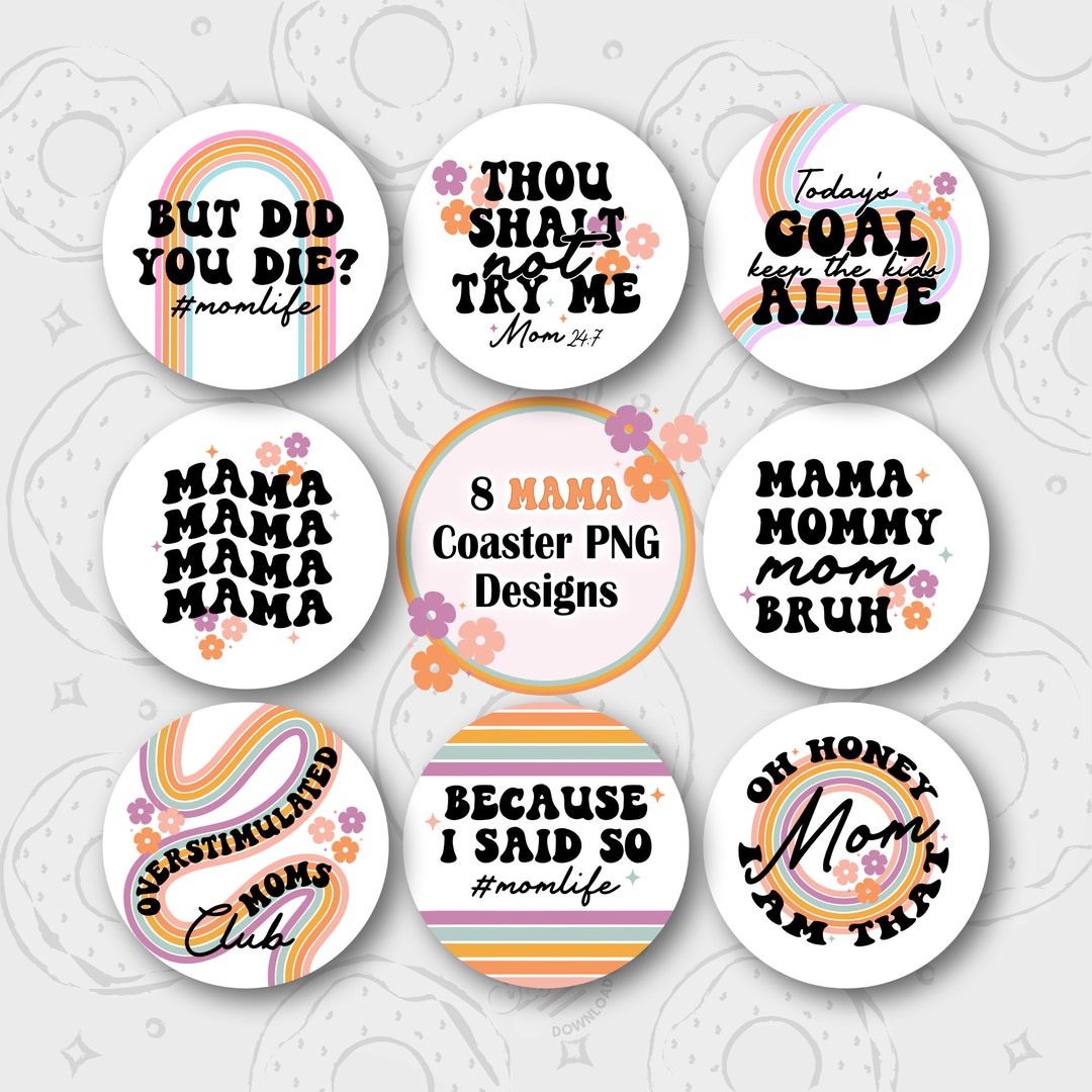 Mom Car Coaster PNG Bundle, Mama Coaster Designs, Retro Coaster ...