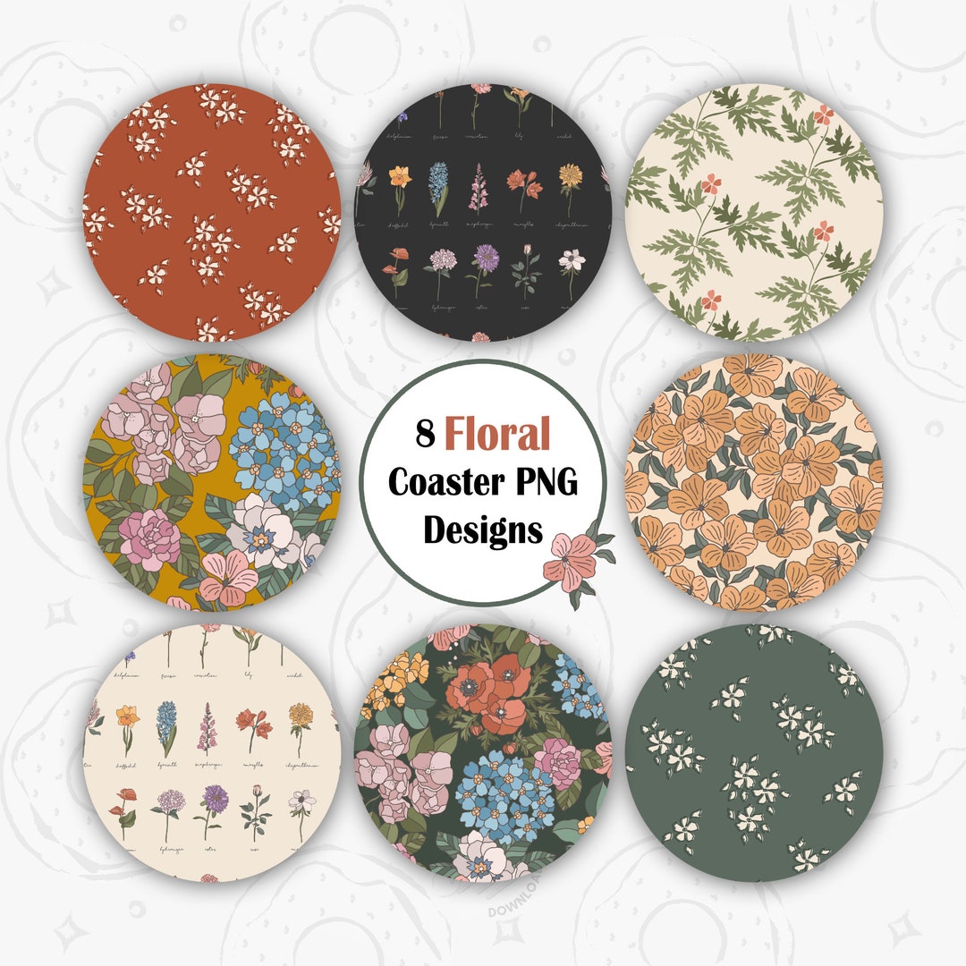 Floral Car Coaster PNG, Boho Car Coaster Sublimation Design, Flowers ...
