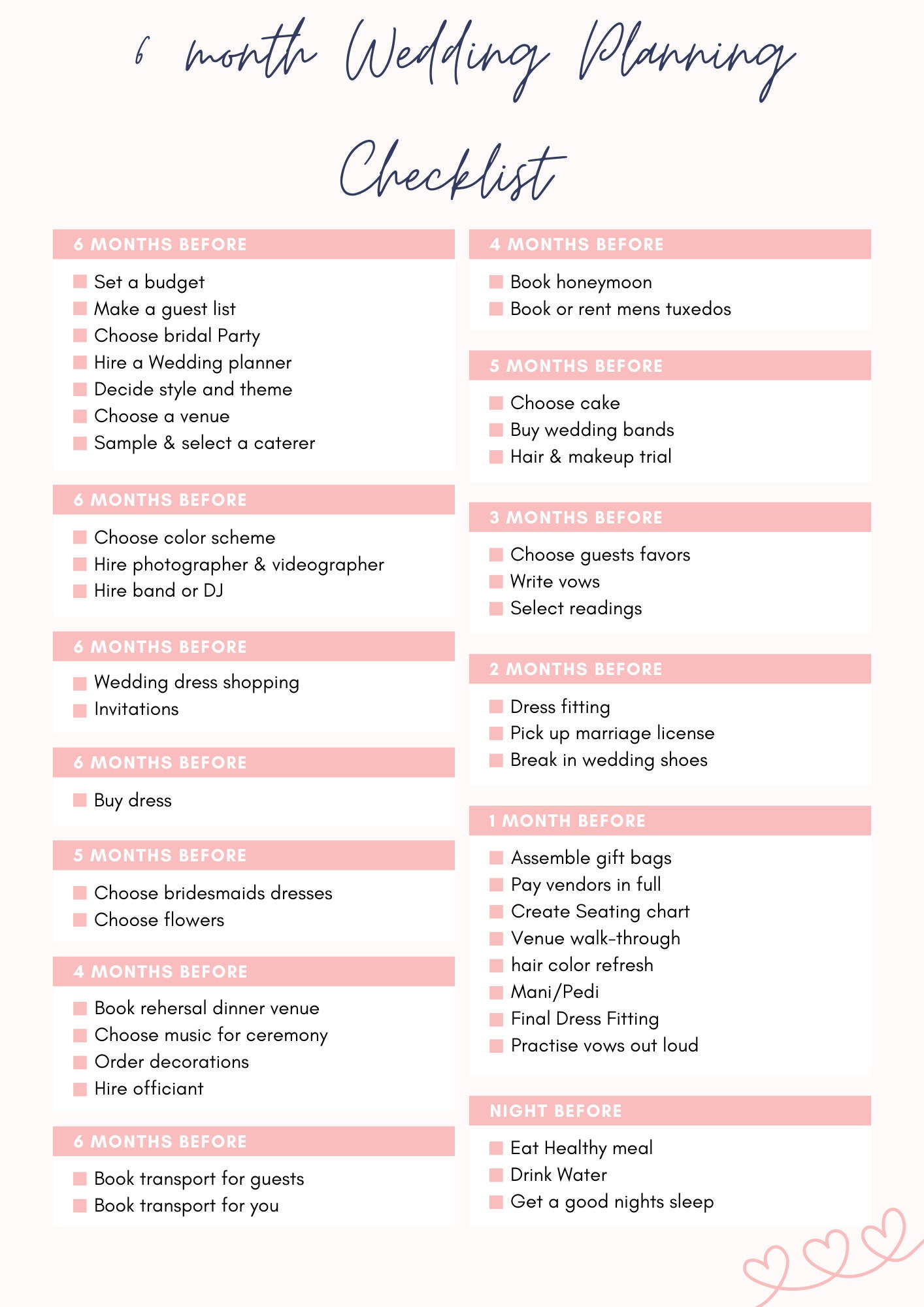 Free Printable 6 Month Wedding Planning Checklist Best Design Idea