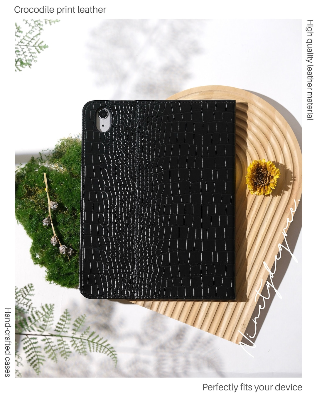 Black Crocodile Print Leather iPad Case, iPad Pro 2025/22/21, iPad Air ...