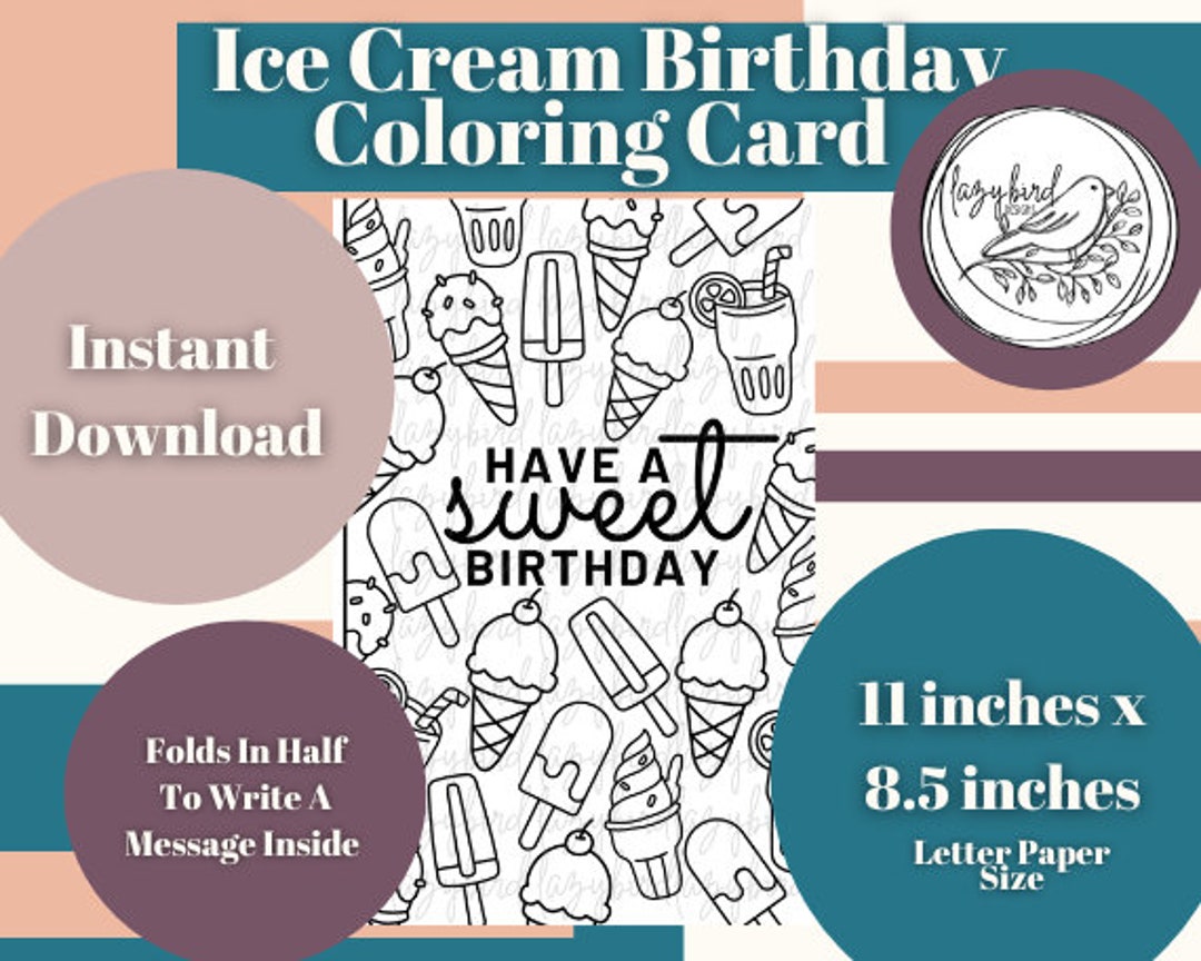 Ice Cream Theme Coloring Card - Etsy