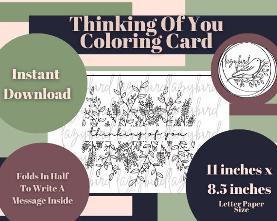 Thinking of You Coloring Card | Printable | Digital Download - Etsy