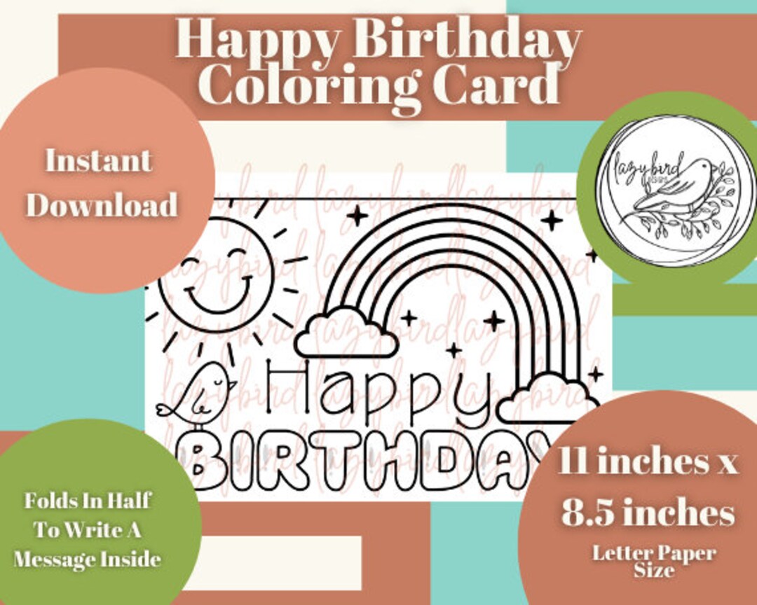 Rainbow Birthday Coloring Card | Digital Download | Printable - Etsy