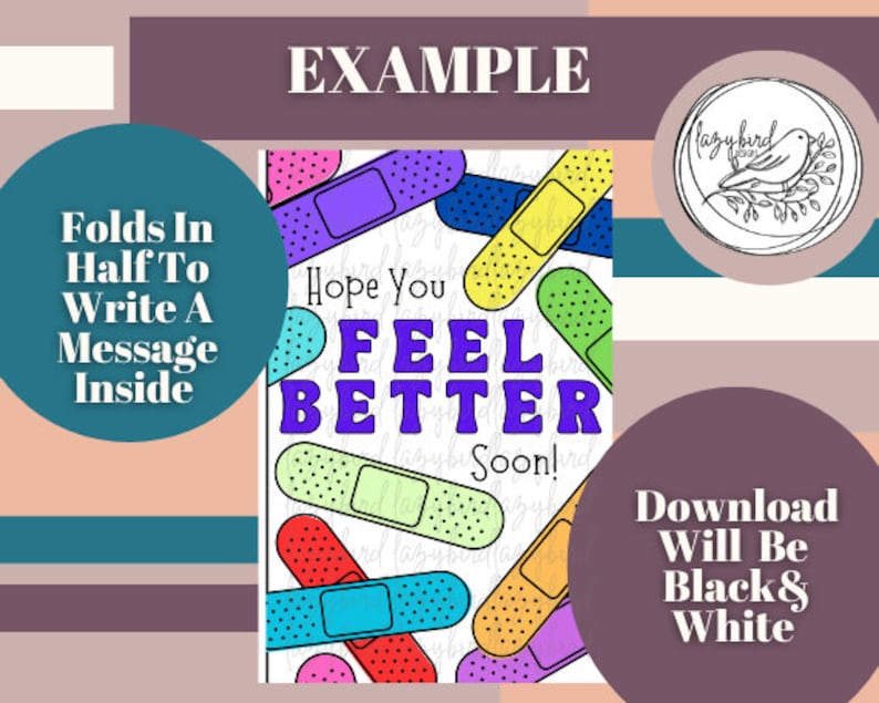 Feel Better Soon Coloring Card - Etsy