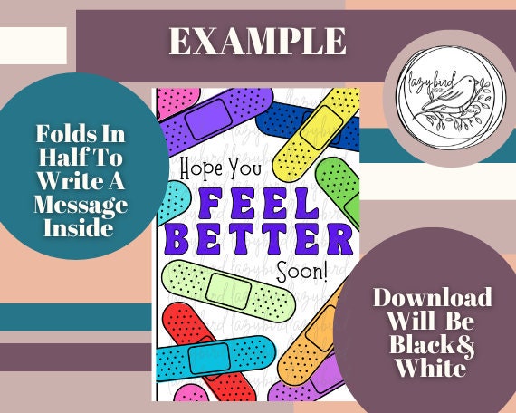 Feel Better Soon Coloring Card - Etsy