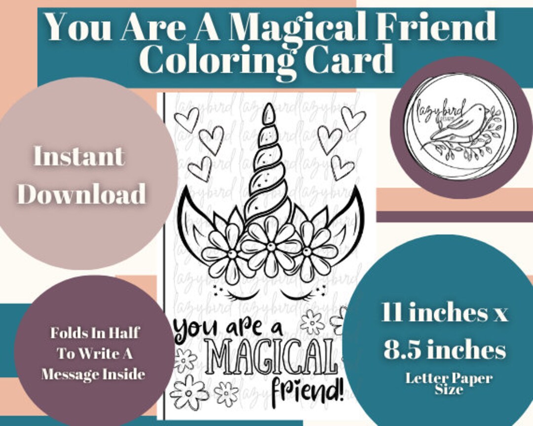 Magical Unicorn Friend Coloring Card | Digital Download | Printable - Etsy