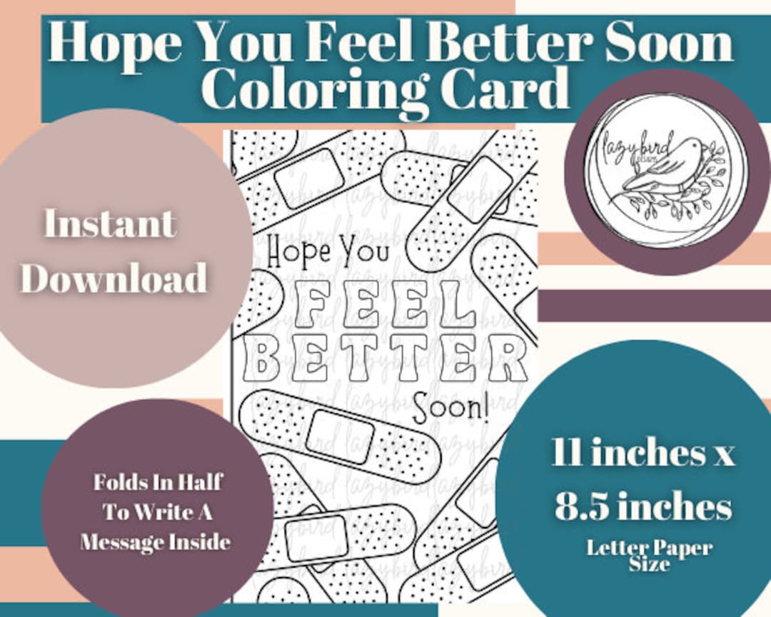 Feel Better Soon Coloring Card - Etsy