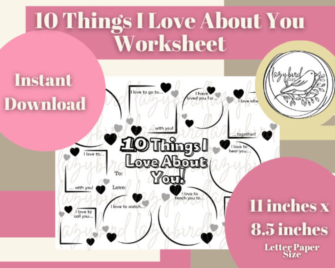 10 Things I Love About You Coloring Worksheet | Printable | Digital ...