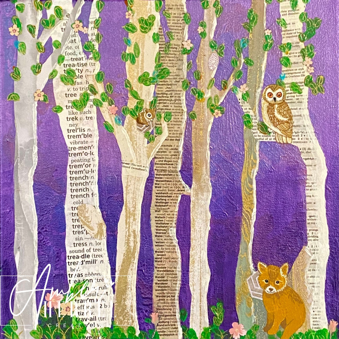 Enchanted Forest, Forest Art Print, Purple Forest Art, Forest Animals ...