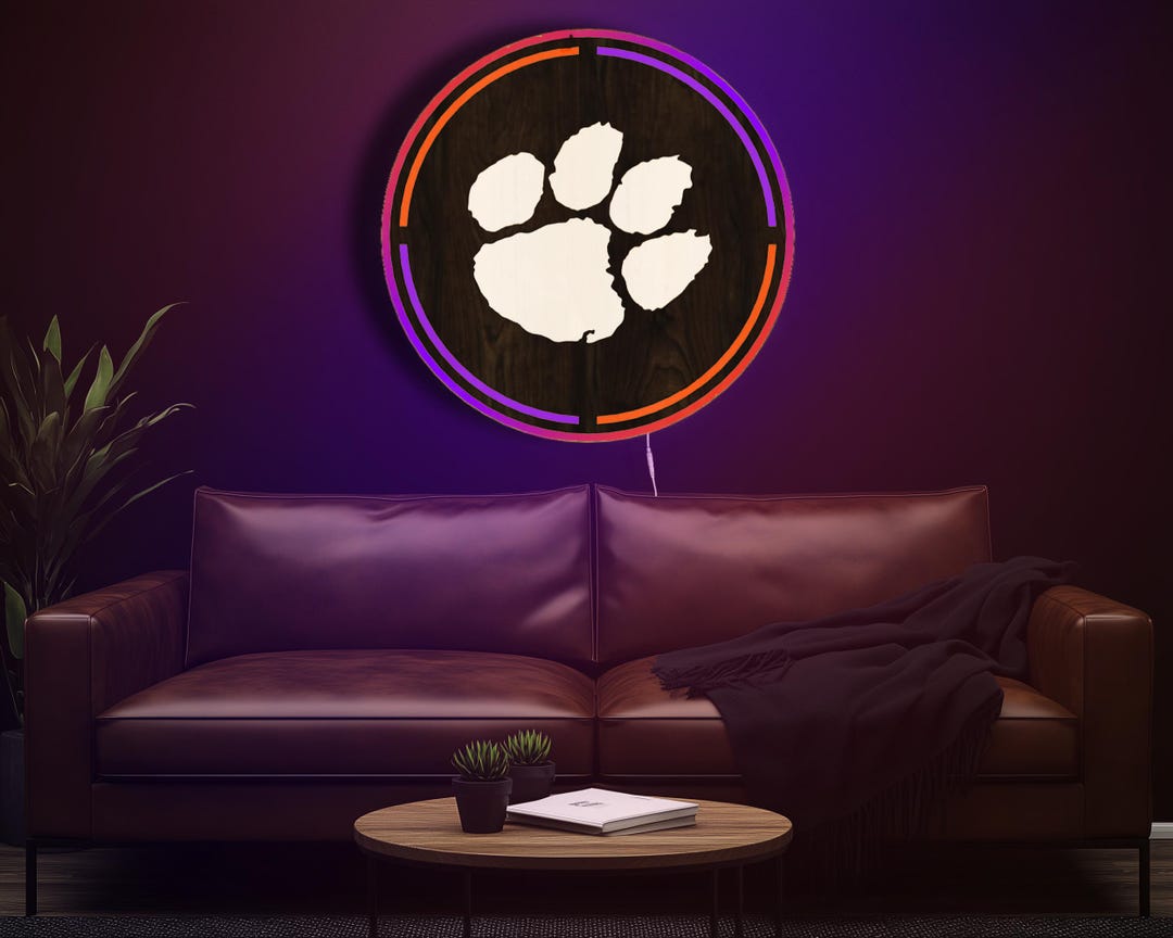 Clemson Tigers Wood LED Sign Circle Decor LED Light Sports Display Wall ...