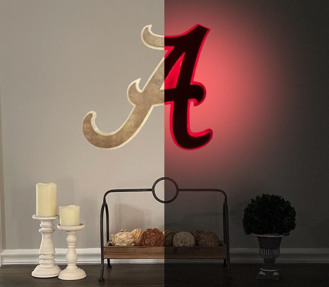 Alabama Crimson Tide Wood LED Sign Bama Football Wall Art for Man Cave ...