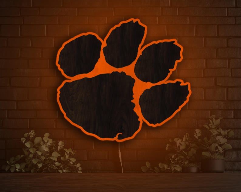 Clemson Tigers Wood LED Sign Clemson Tiger Paw Wall Art Clemson ...