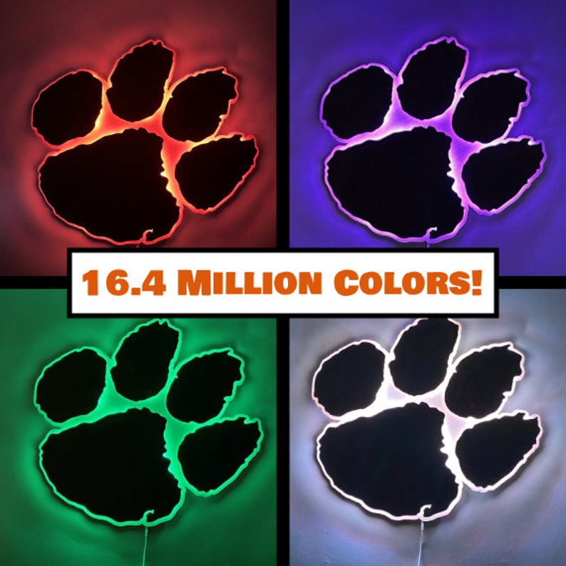 Clemson Tigers Wood LED Sign Clemson Tiger Paw Wall Art Clemson ...