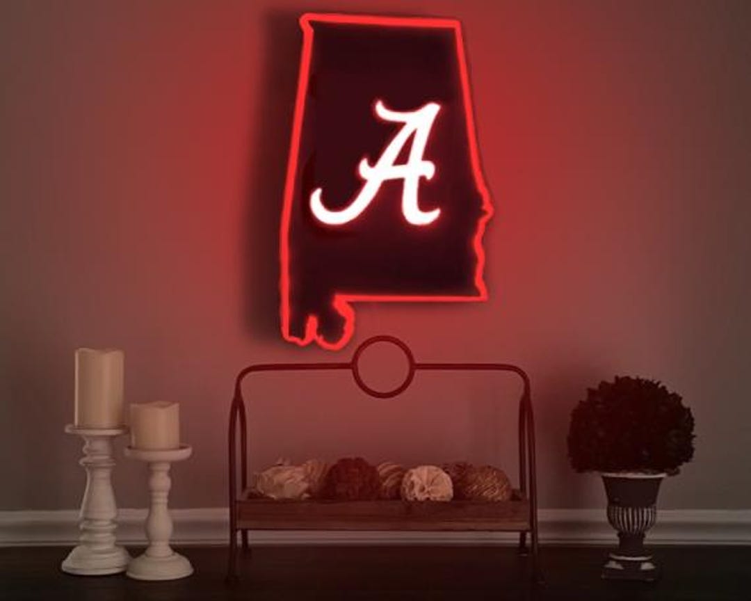 Alabama Crimson Tide Wood LED Sign Inside State for Room Game Display ...