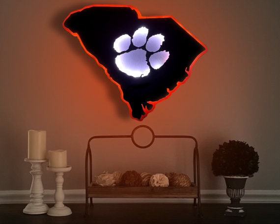 Clemson Tigers Wood LED Sign Inside State Tiger Paw Wall Art Clemson ...