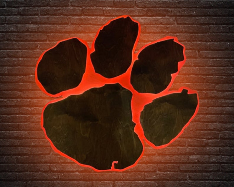 Clemson Tigers Wood LED Sign Clemson Tiger Paw Wall Art Clemson University Room Decor Clemson ...