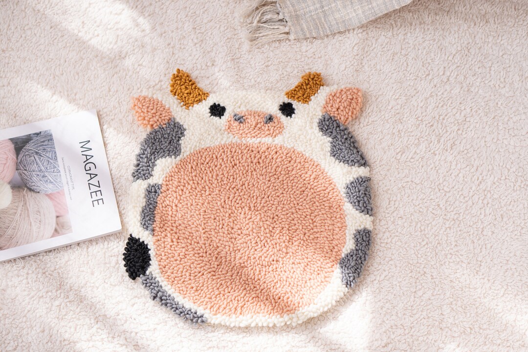 Cute Cow Pattern Punch Needle Rug|punch Needle Kit|starter Kit|diy ...