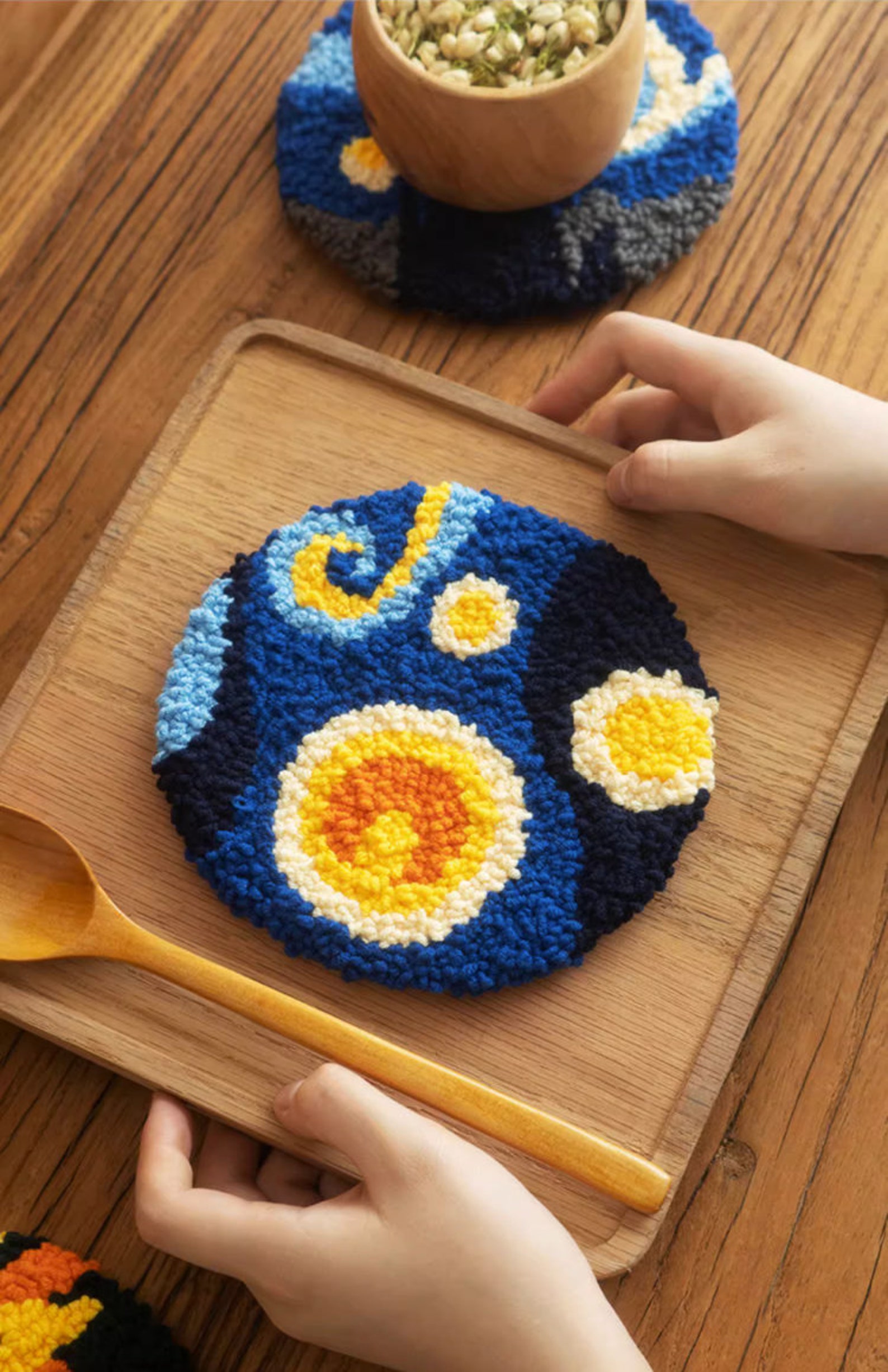 Starry Night & Sunflower Pattern Punch Needle Coaster|punch Needle Kit ...