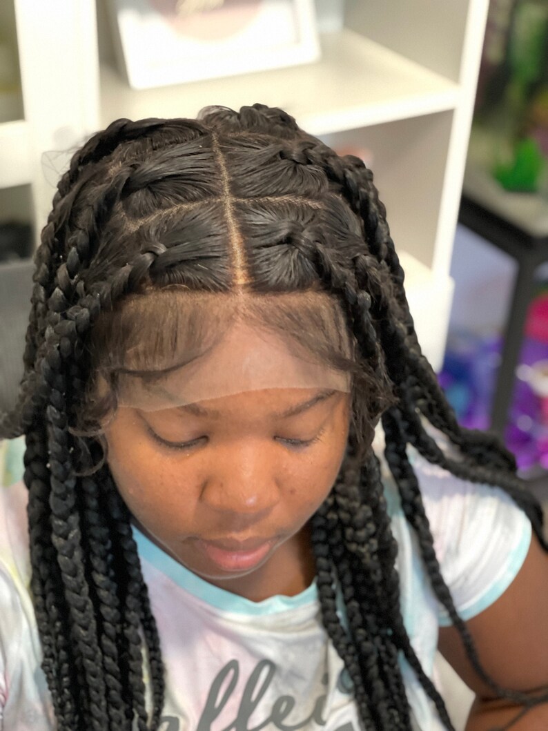 Ready To Ship Wig Full Lace Medium Knotless Box Braids Wig For Black