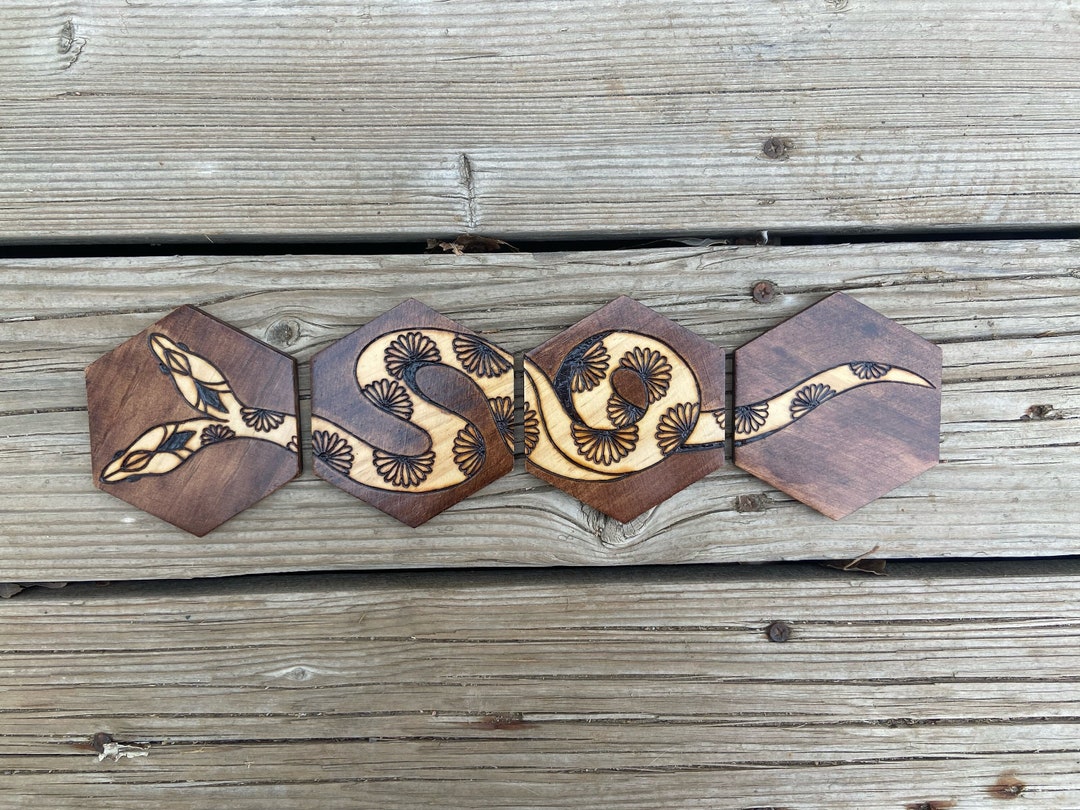 Two Headed Floral Snake Wooden Coasters Pyrography - Etsy
