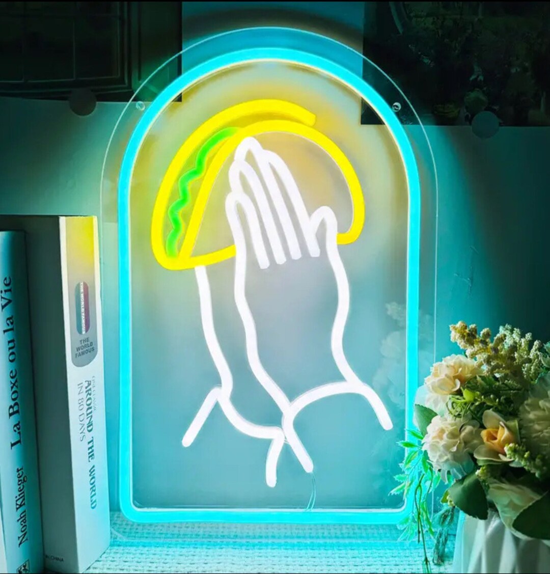 Praying Hands With Taco LED Neon Sign for Mexico Dorm Bedroom Neon Bar ...