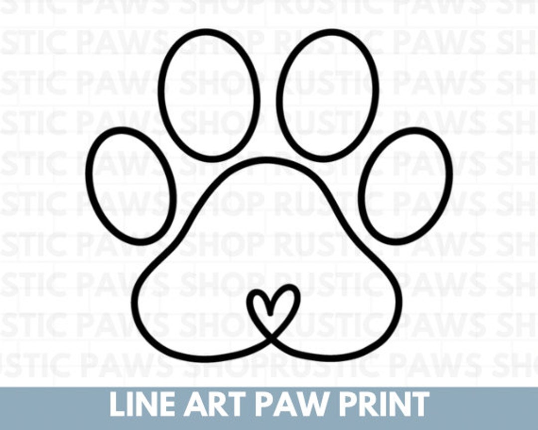 Line Art Paw Print, Paw Print Heart, Line Art, Paw Print, Simple Paw ...