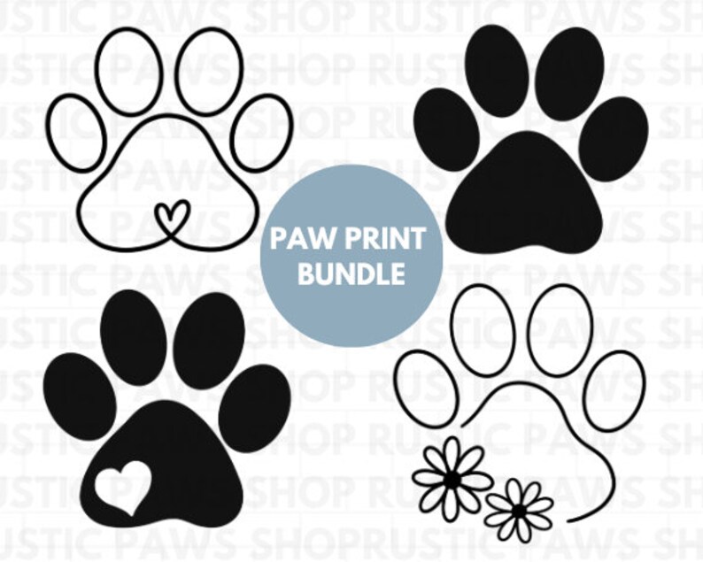 Paw Print, Paw Print Bundle, Line Art, Flower Paw Print, Paw Print ...