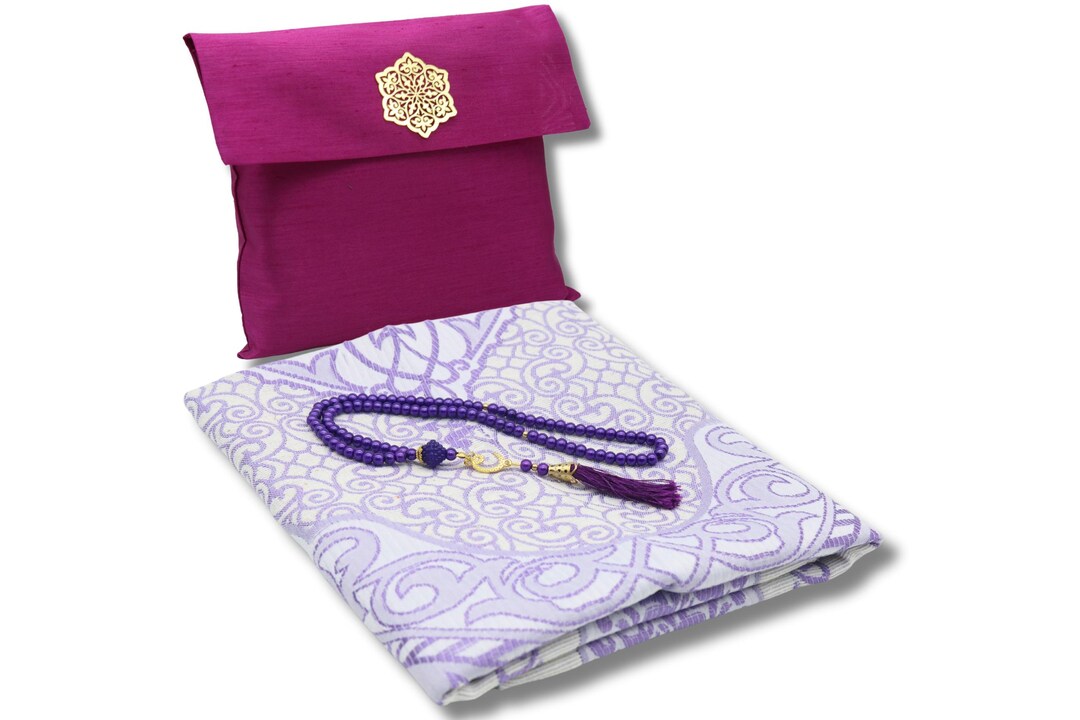 Muslim Prayer Rug & Prayer Beads Set With Gift Pouch Box - Janamaz ...