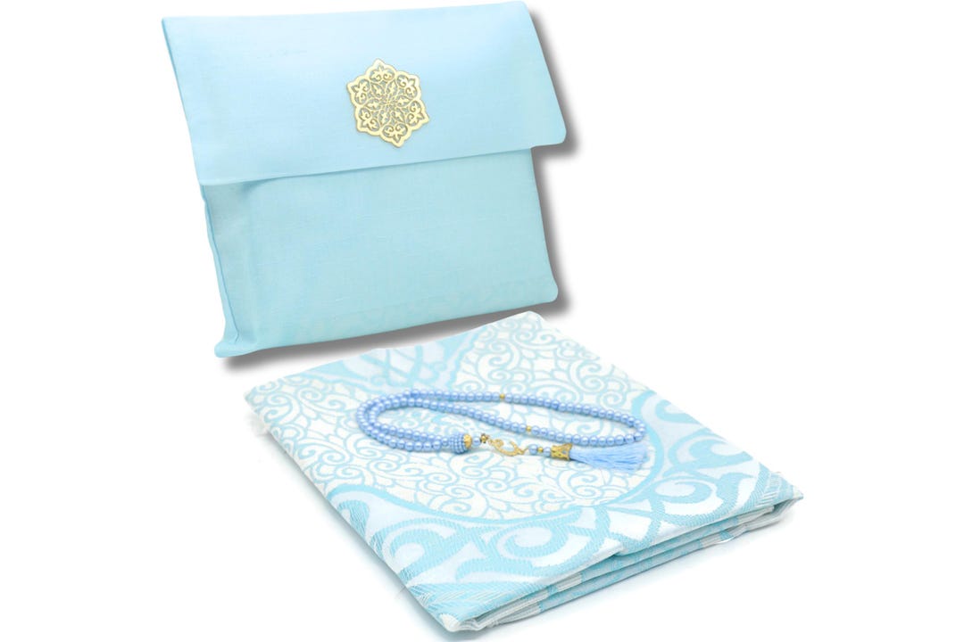 Muslim Prayer Rug & Prayer Beads Set With Gift Pouch Box - Janamaz ...