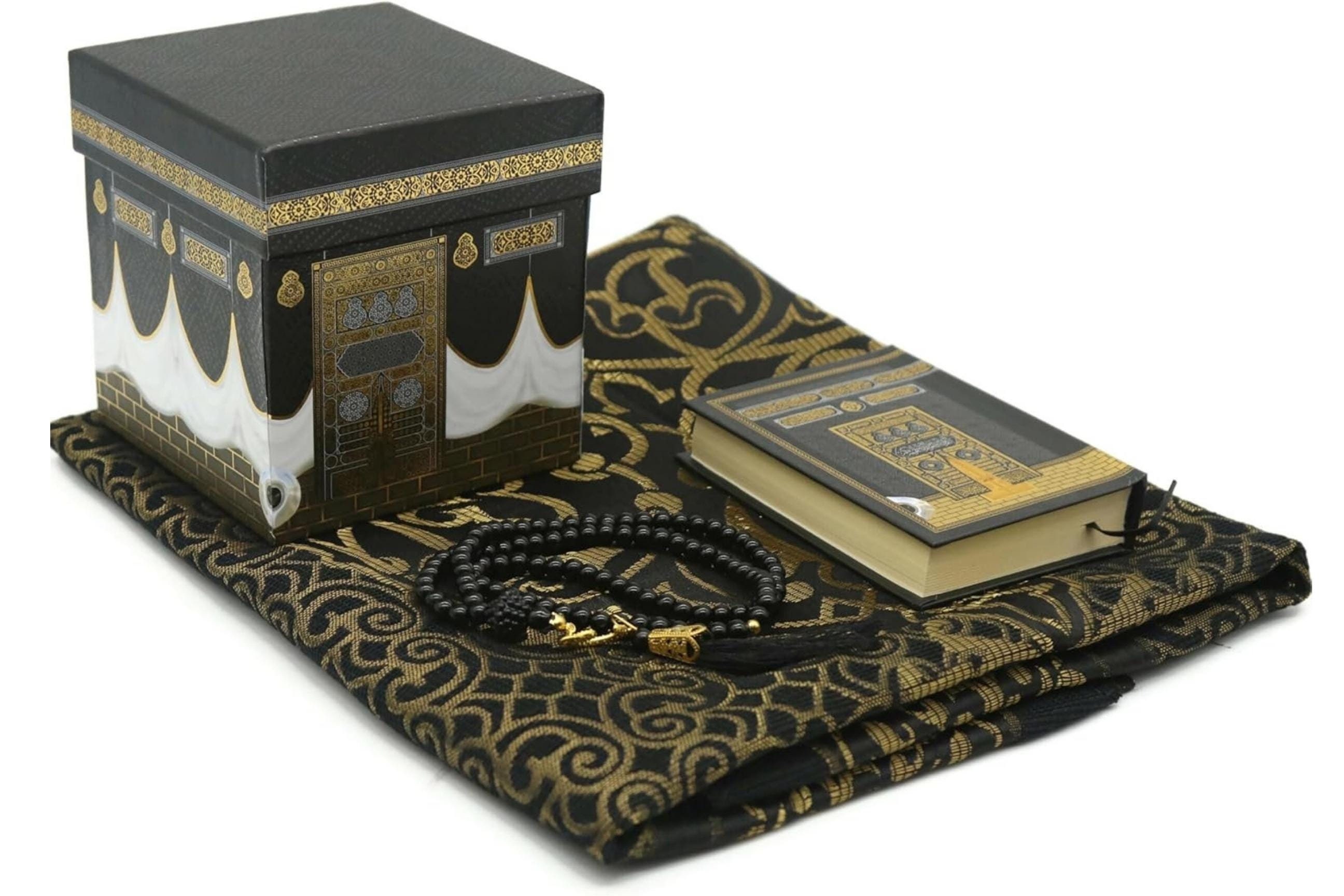 Muslim Prayer Rug Set With Kaaba Islamic Gift Box, Islamic Salah Mat ...
