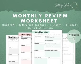 Monthly Reflection Printable Monthly Review Planner Insert - Etsy