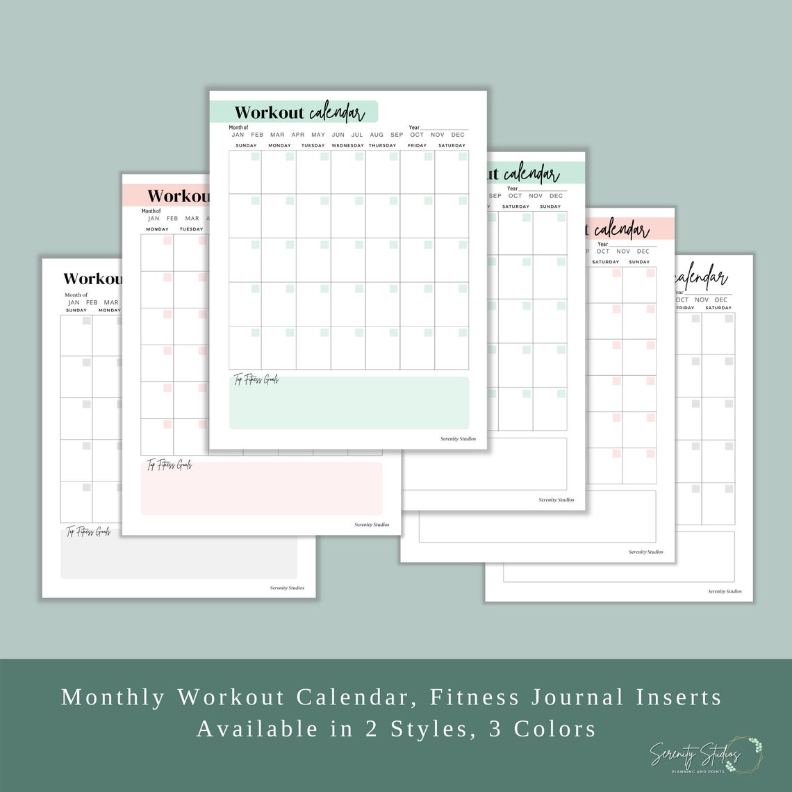Monthly Workout Calendar Printable, Fitness Tracker, Workout Planner ...