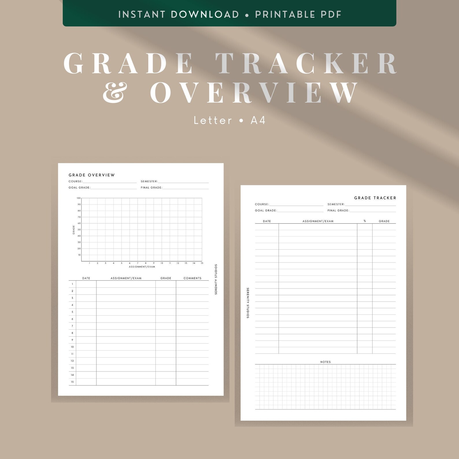 Grade Overview, Grade Tracker, College Student Planner Printable ...