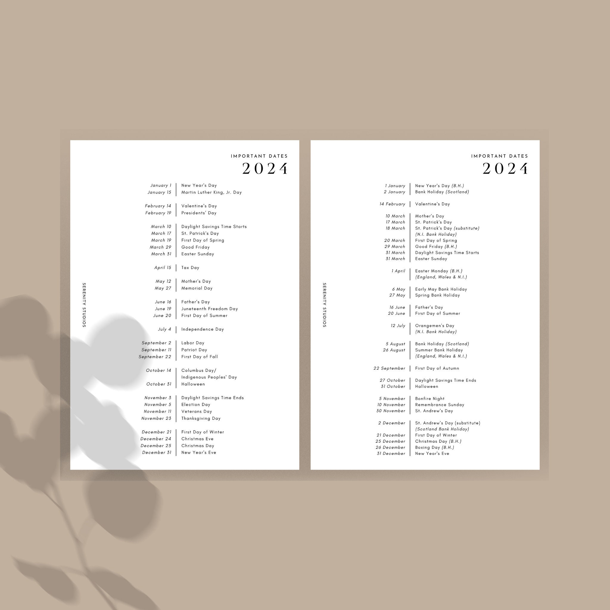 2024 Important Dates, List of Holidays, US Public Holidays, UK Bank ...