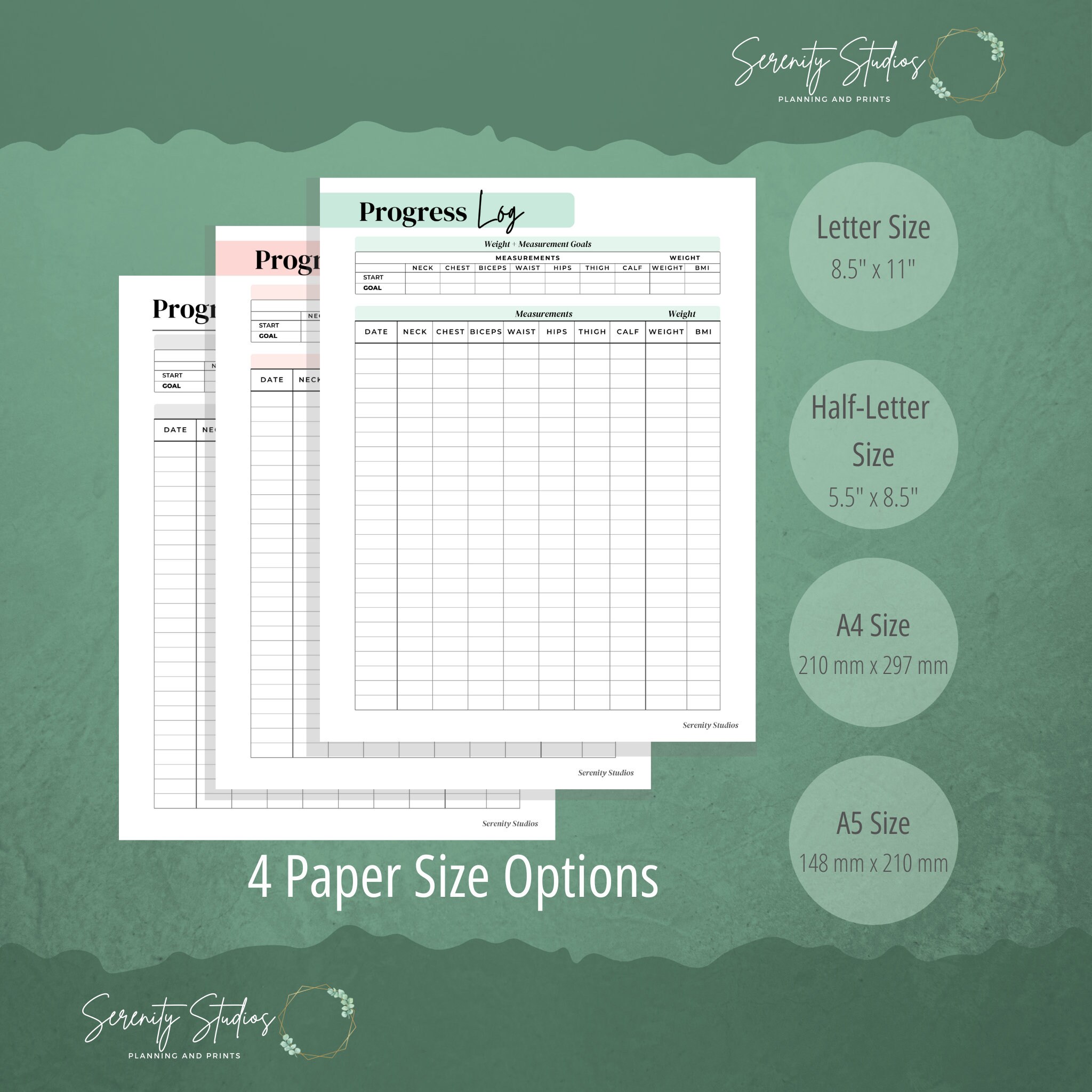 Progress Log, Weight and Body Measurement Tracker Printable, Fitness ...