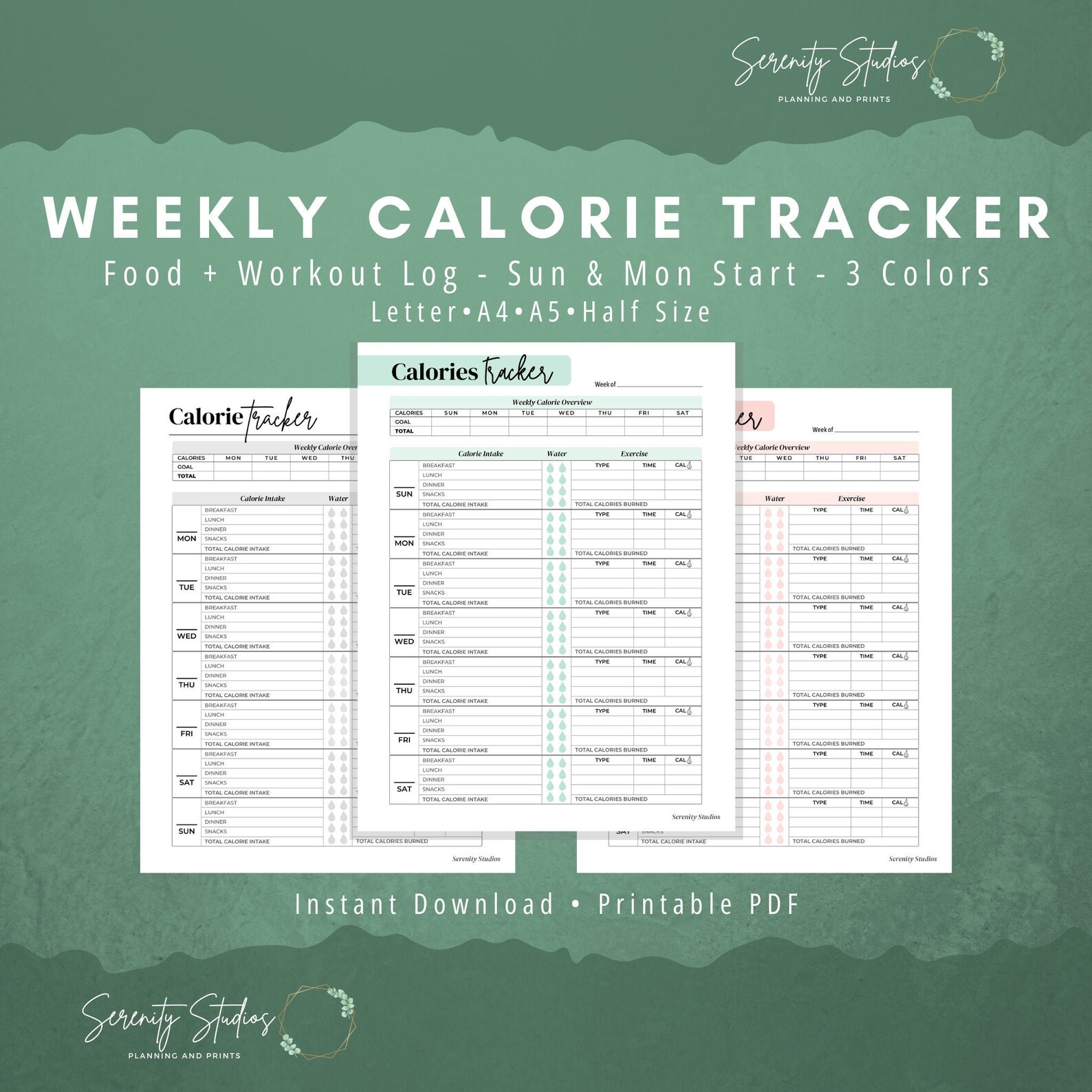 Calorie Tracker Printable, Fitness Journal, Calorie Counter, Exercise ...