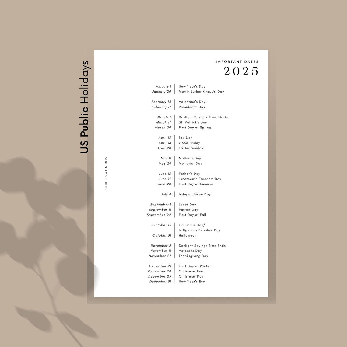 2025 Important Dates, List of Holidays, US Public Holidays, UK Bank ...